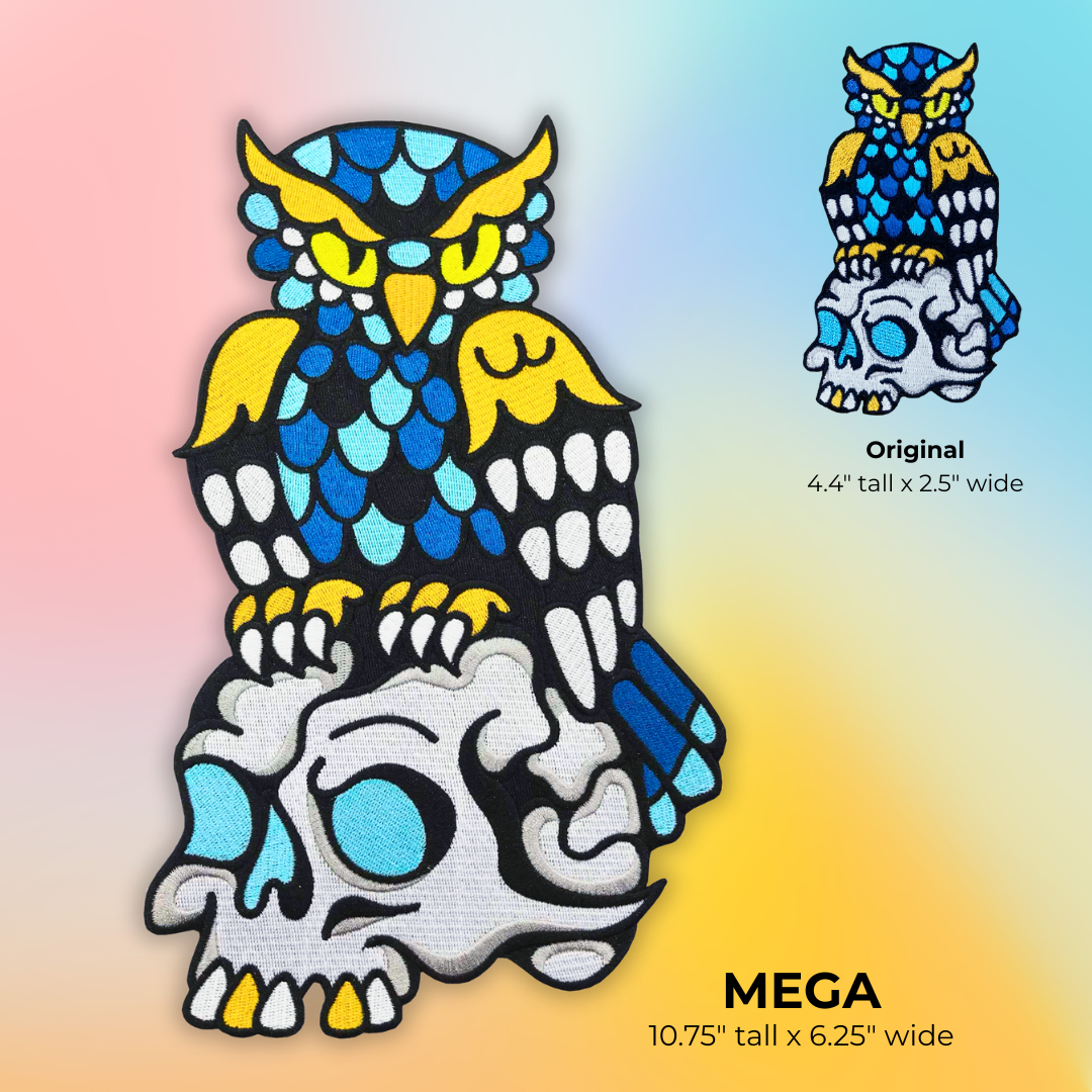 Mega Owl + Skull – Red Ink Patches